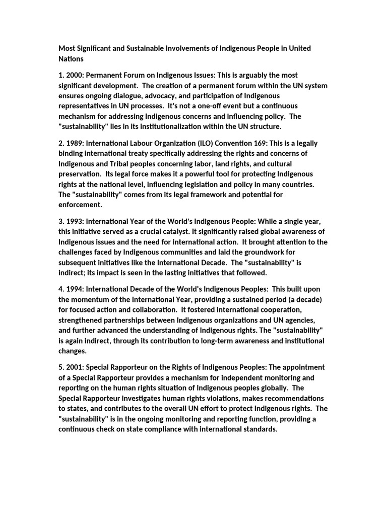 Indigenous Peoples' Key UN Involvements | PDF | International Labour ...