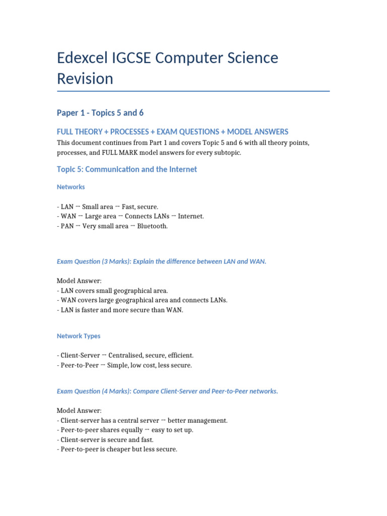 Edexcel IGCSE Computer Science Revision Part2 | PDF | Computer Network | Internet Protocol Suite