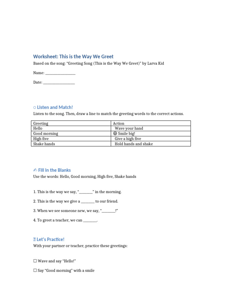 This Is The Way We Greet Worksheet | PDF