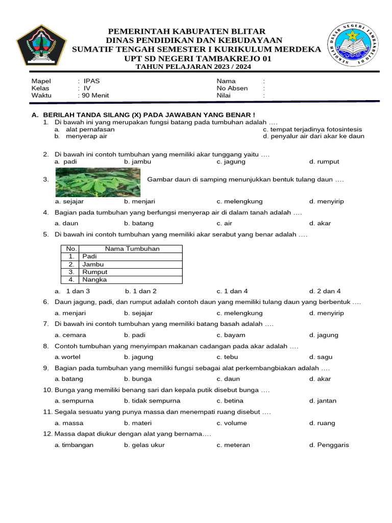 SOAL UTS IPAS KELAS 4 - For Merge | PDF