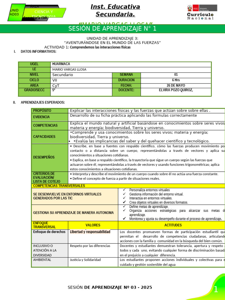 A-5º Ses Act 1-Cyt-Und 3 | PDF | Fuerza | Aprendizaje