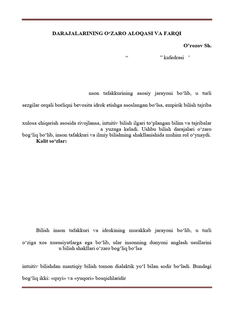 Hissiy Empirik Nazariy Mantiqiy Intuitiv Bilish Darajalarining o Zaro ...