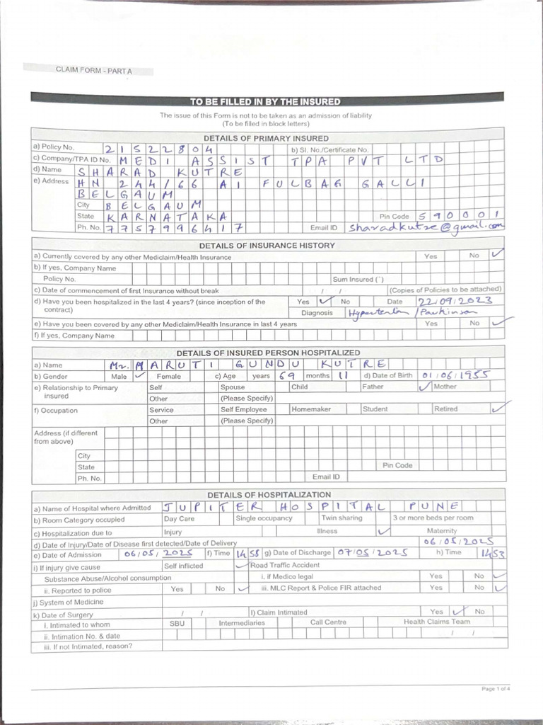IRDA Claim Form - Compressed | PDF