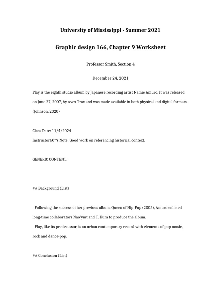 Graphic Design 166 Chapter 9 Worksheet | PDF | Contemporary Music ...