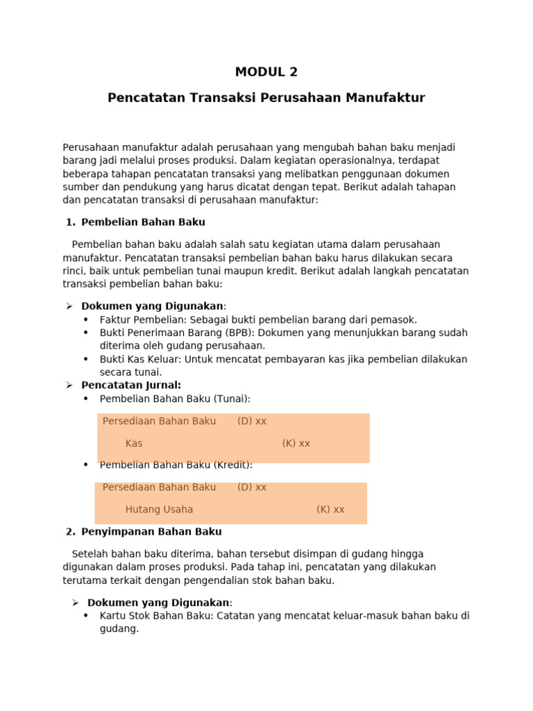 Modul - 2 - Pencatatan Transaksi Perusahaan Manufaktur | PDF