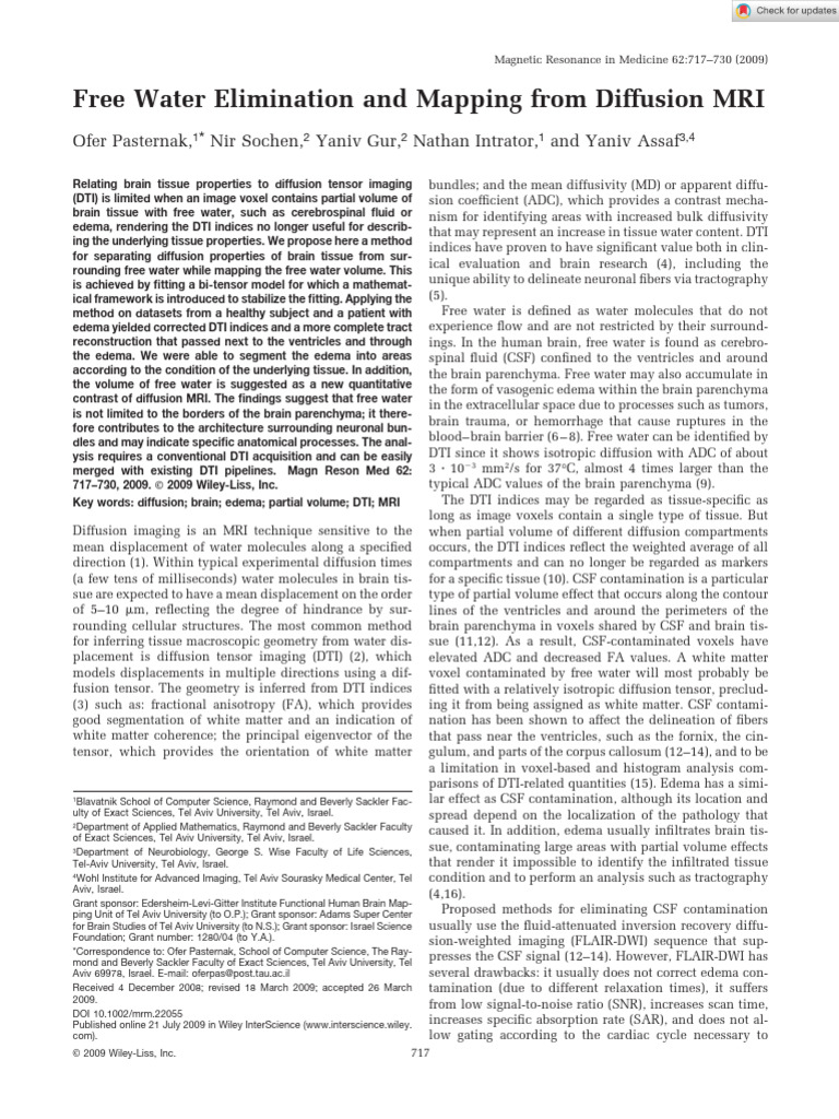 Magnetic Resonance in Med - 2009 - Pasternak - Free Water Elimination ...
