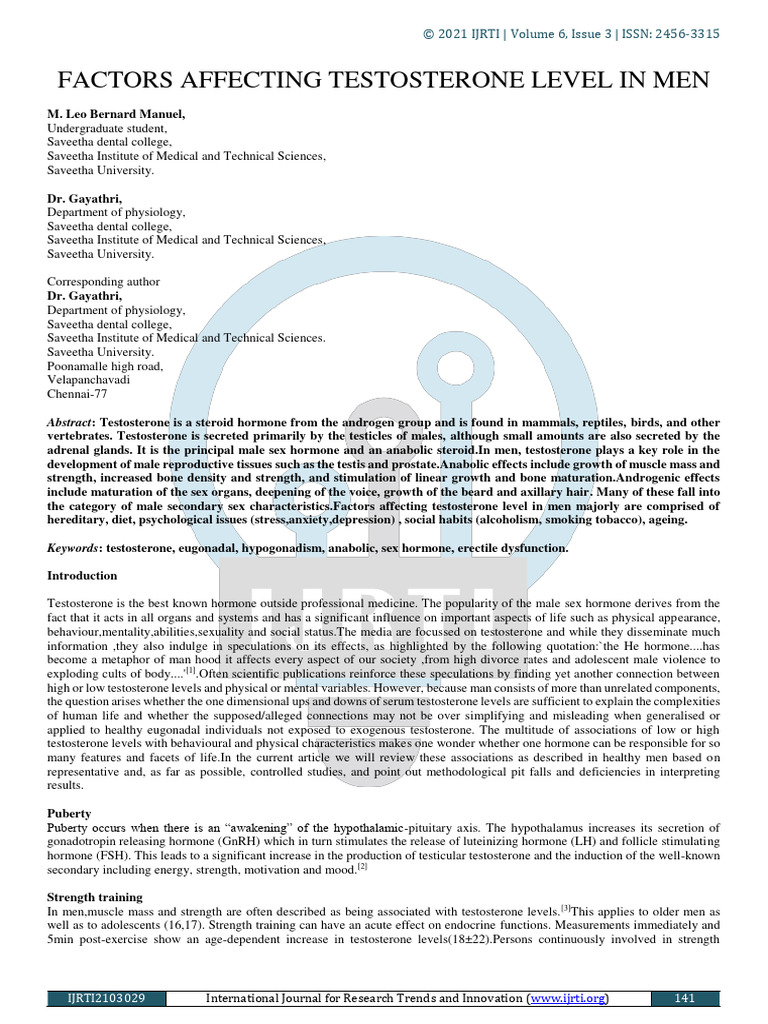 Factors Influencing Men's Testosterone Levels | PDF | Testosterone | Libido