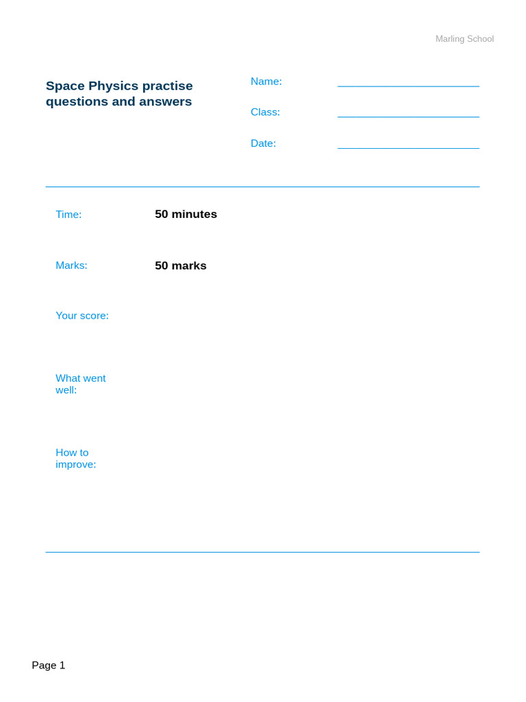 Space Physics Practise Questions | PDF | Stars | Sun