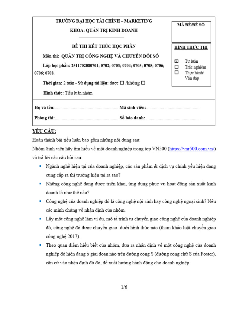 DeThi QuanTriCongNghe HK1 2025 CLC | PDF