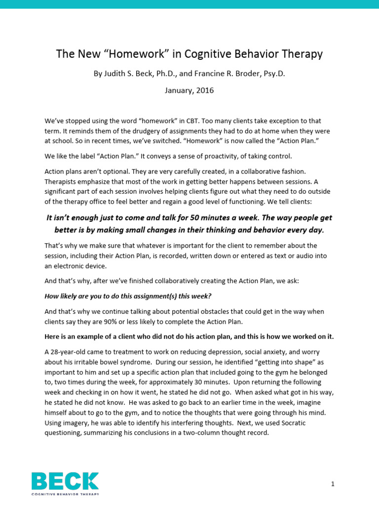 The New Homework in CBT | PDF | Cognitive Behavioral Therapy | Psychotherapy