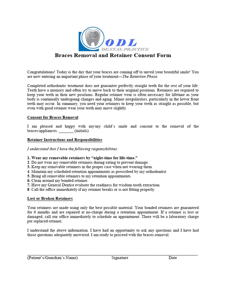 Appliances Removal and Retainer Consent Form | PDF