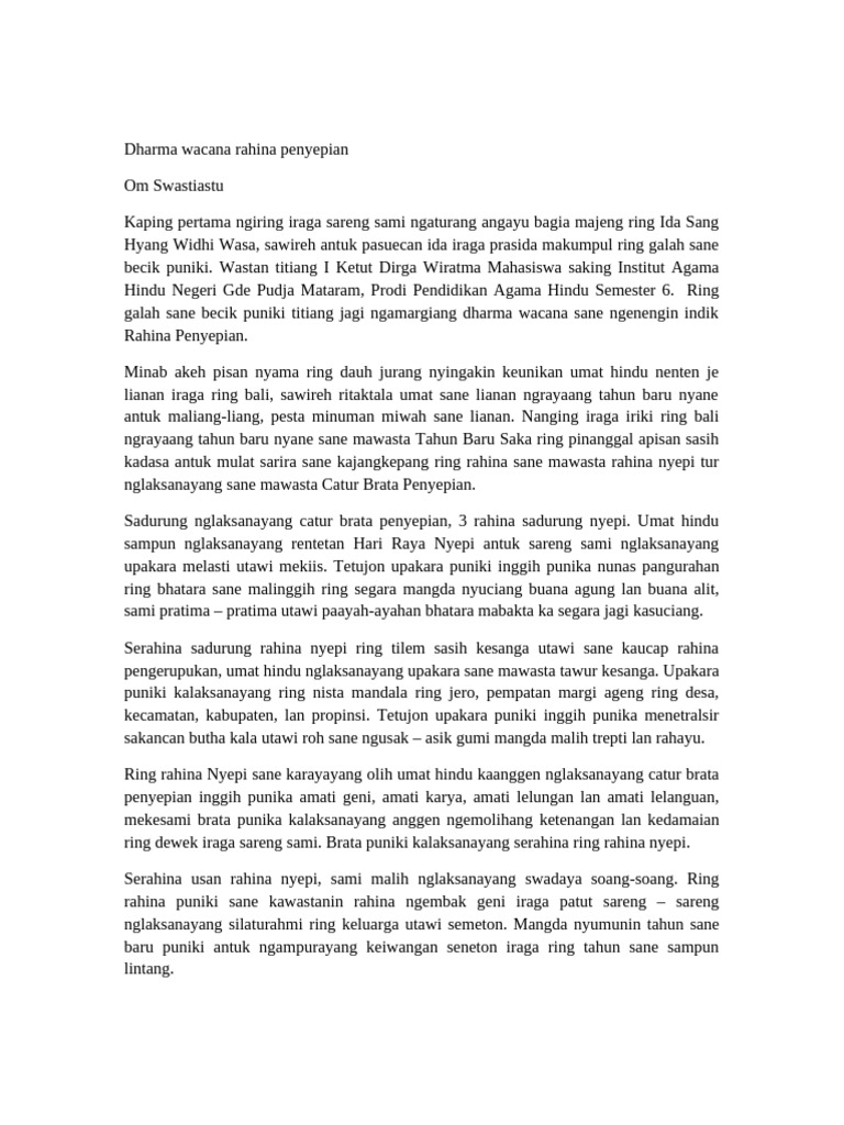 Dharma Wacana Rahina Nyepi | PDF