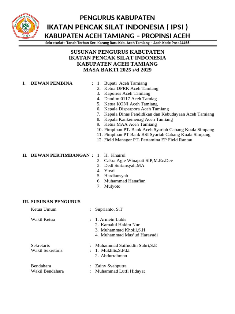 Susunan Pengurus | PDF