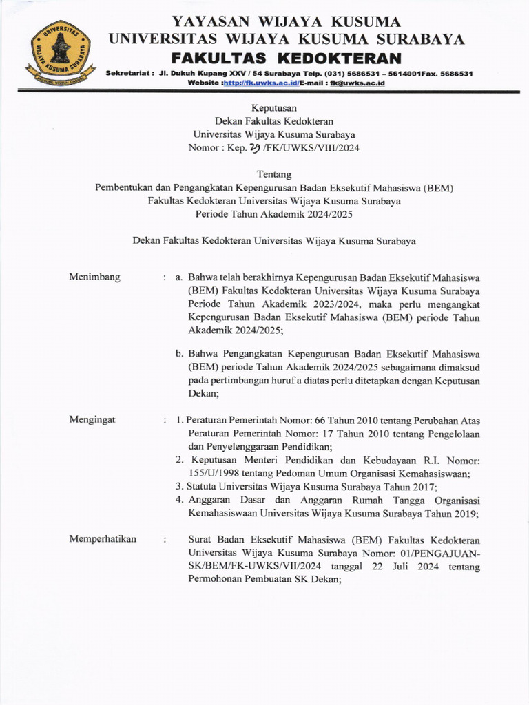 SK Dekan BEM 2024-2025 | PDF