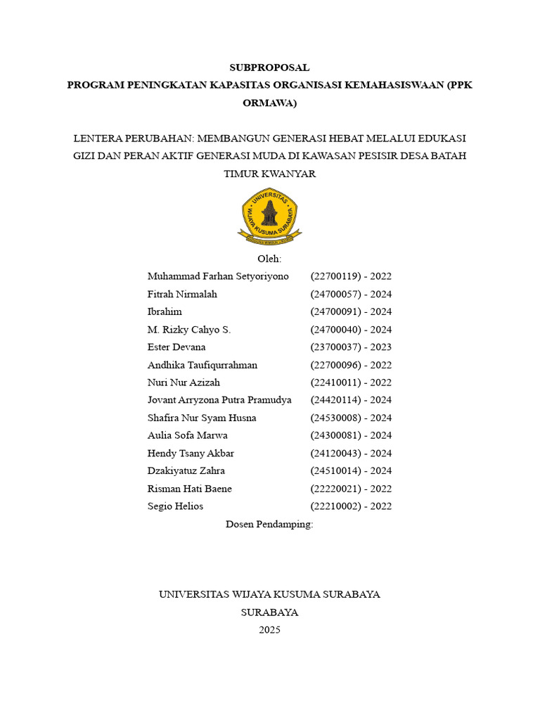 FINAL Subproposal PPK Ormawa CIMSA UWKS 2025 | PDF