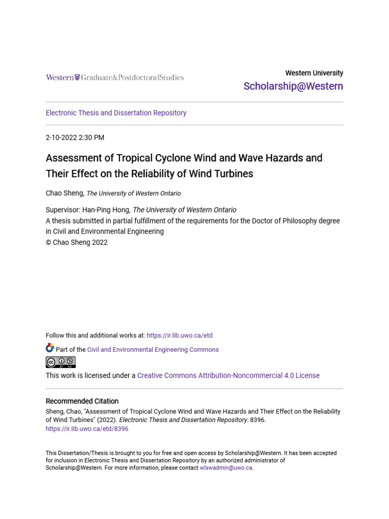 Assessment of Hurricane Hazards and Their Effect On Reliability of Wind Turbines | PDF ...