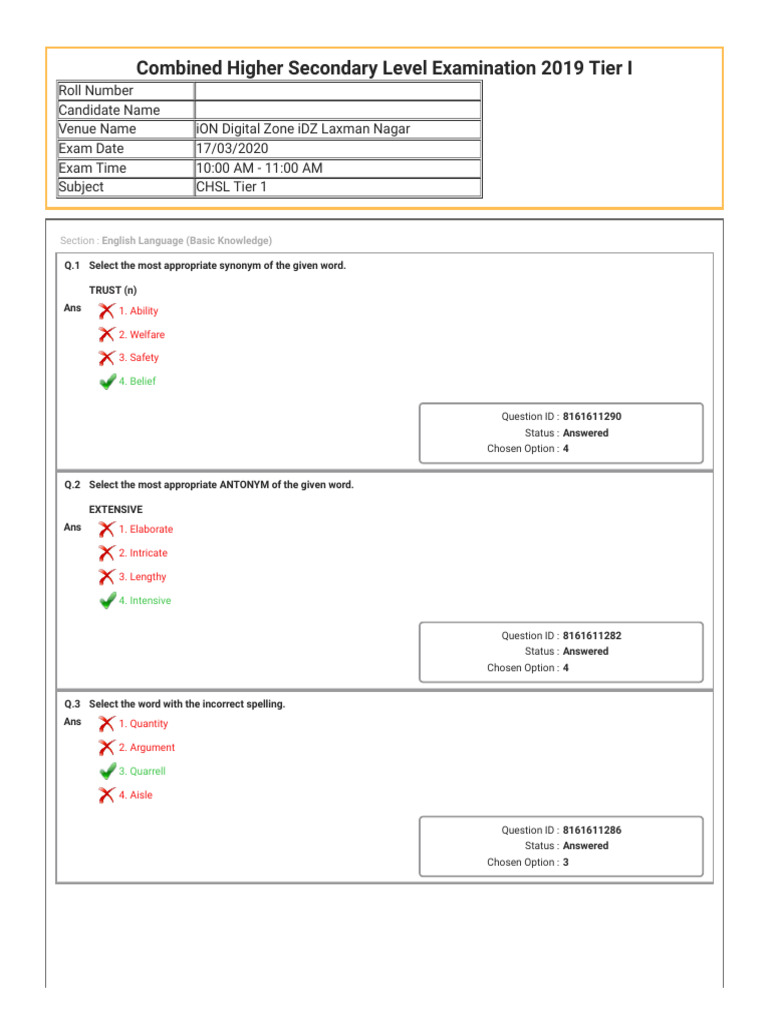 Combined Higher Secondary Level Examination 2019 Tier I | PDF