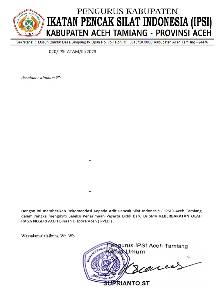 SURAT REKOM - IPSI 2023 PPLD | PDF