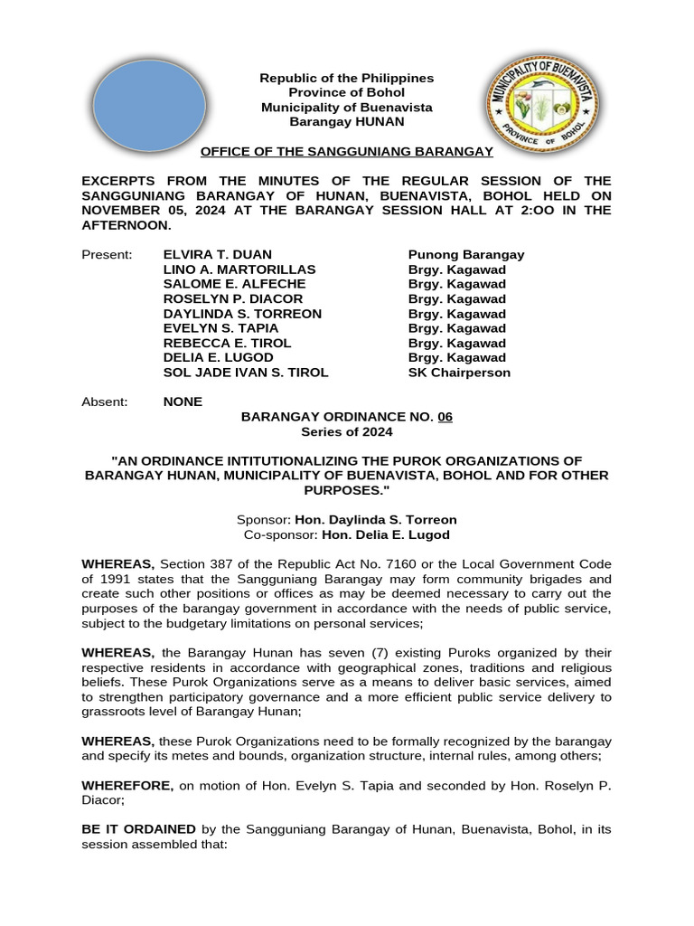 Barangay Ordinance No. 6 S. 2024 | PDF | Governance | Justice