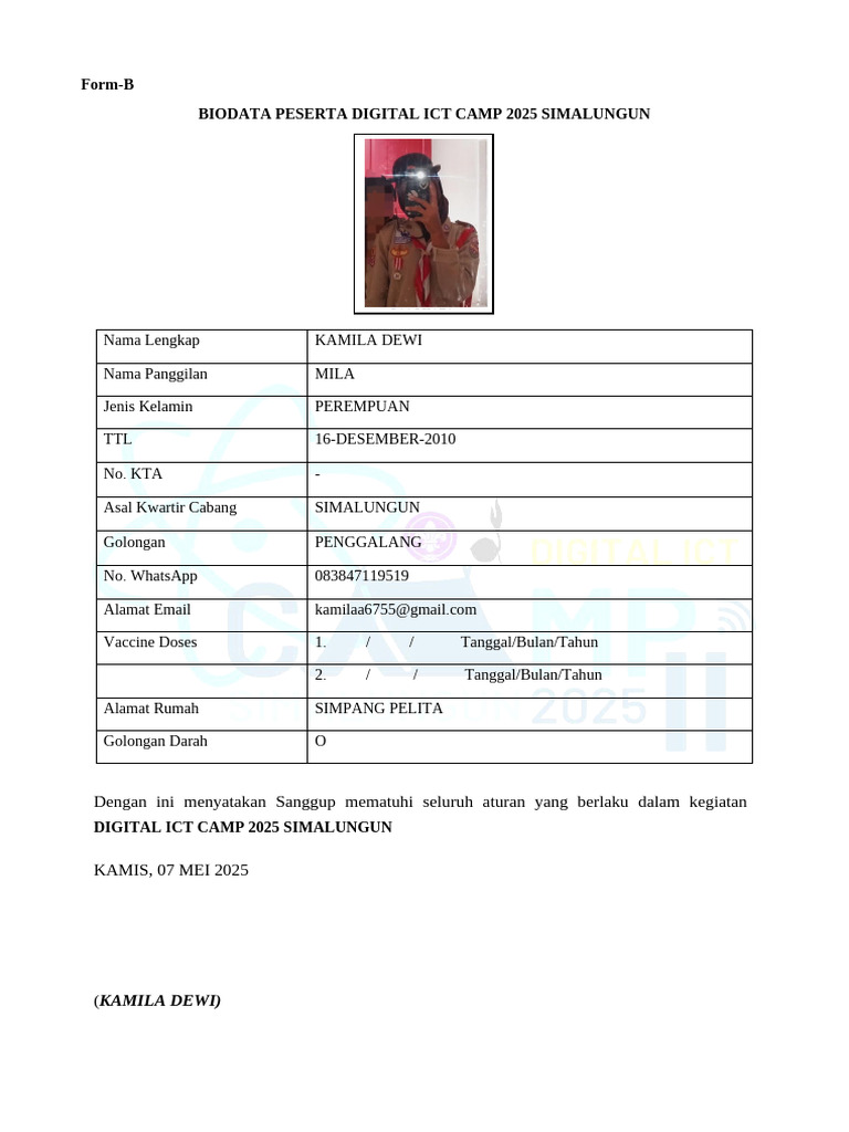 Biodata Peserta Kamila | PDF