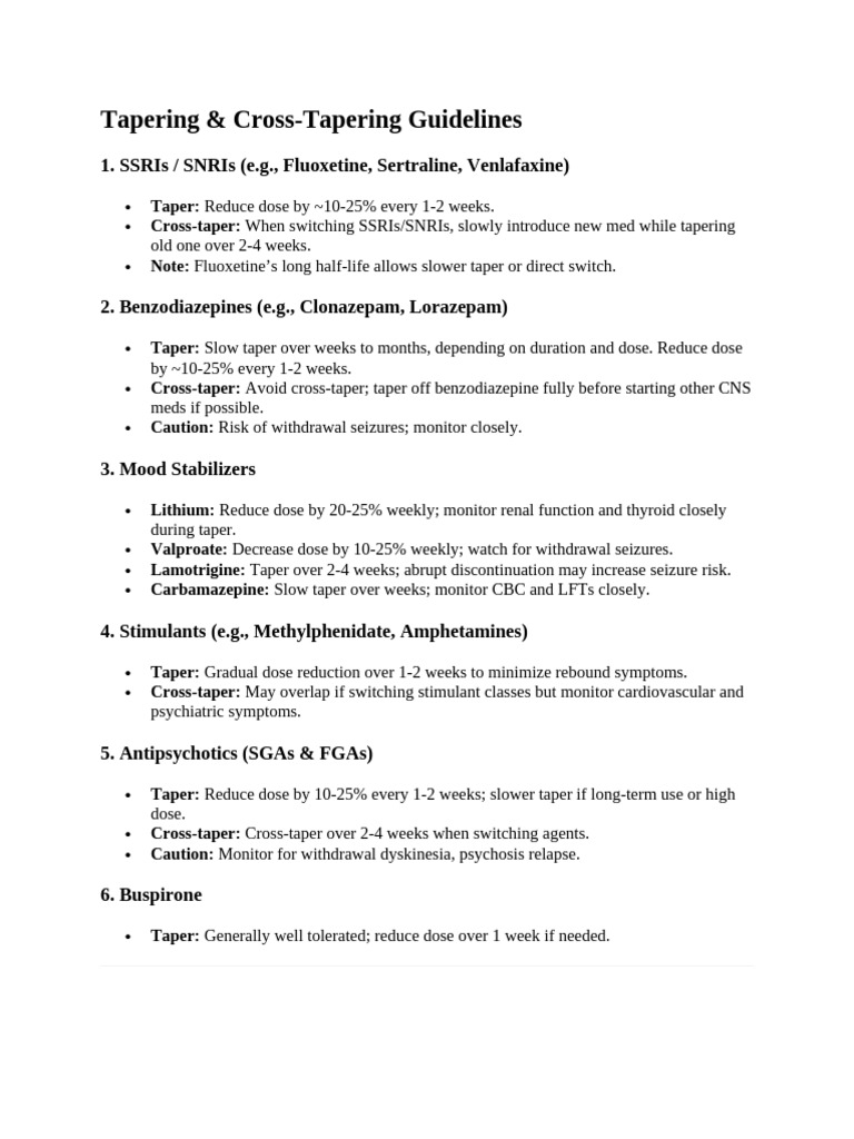 Tapering & Cross-Tapering Guide | PDF | Selective Serotonin Reuptake ...