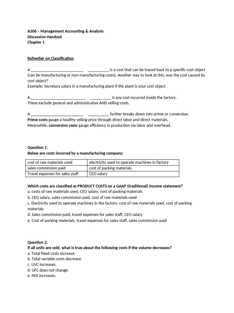 A306 Disc Handout Chapter 1 | PDF | Cost | Expense