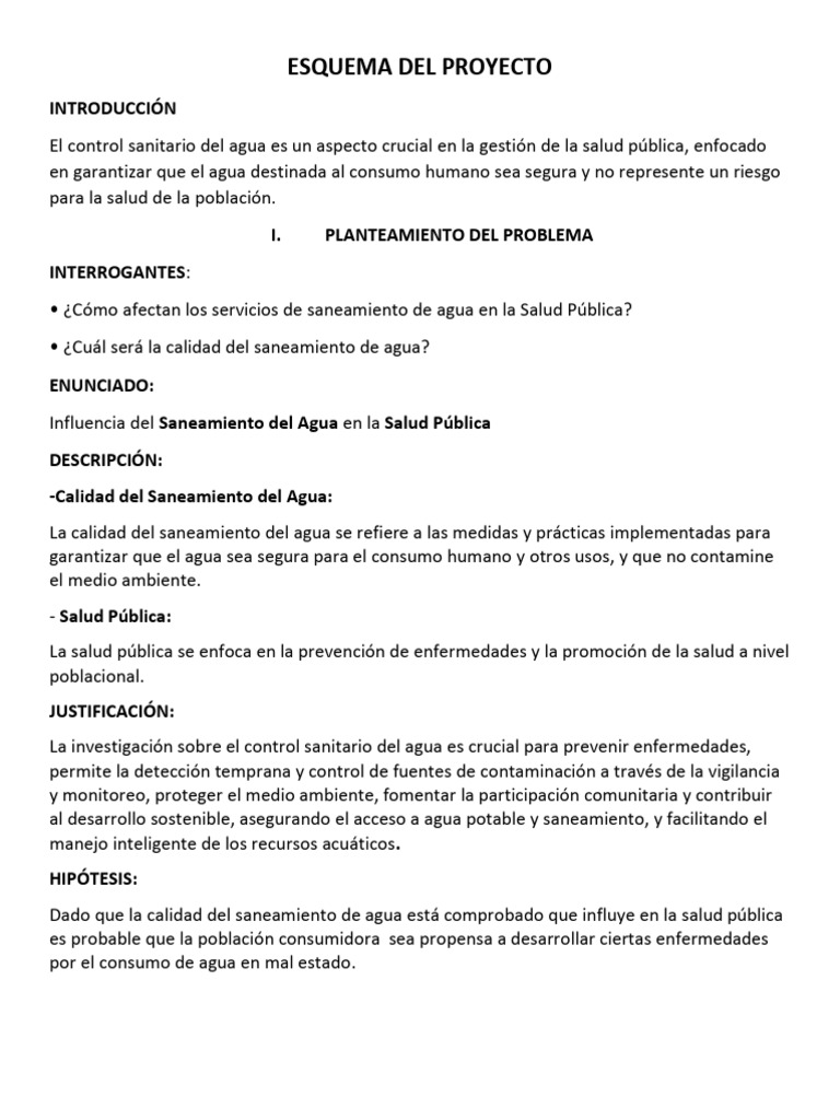 ESQUEMA DEL PROYECTO (Mis Hilda) | PDF | Saneamiento | Agua