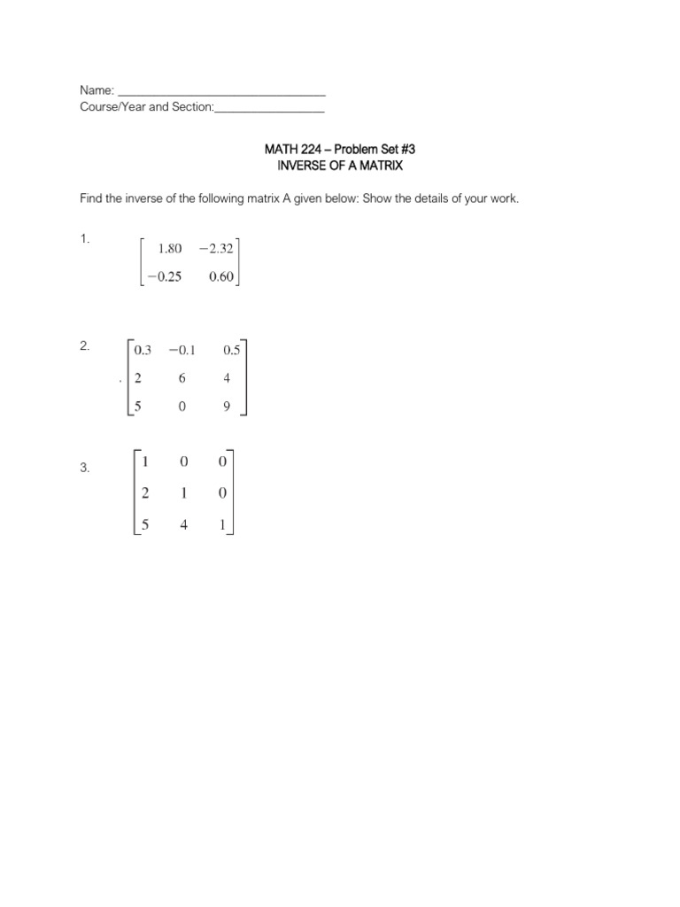 Problem Set 3 Inverse Matrix Final | PDF