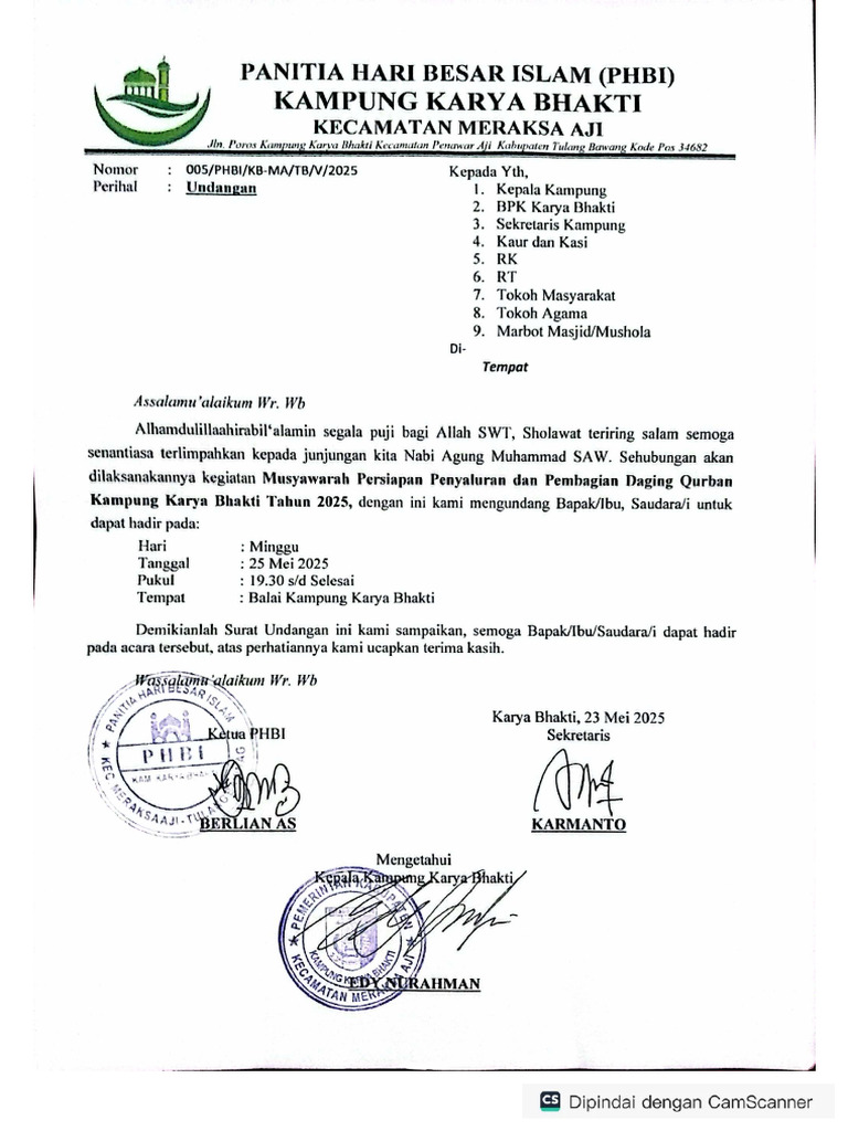 Undangan PHBI Pembagian Daging Qurban | PDF