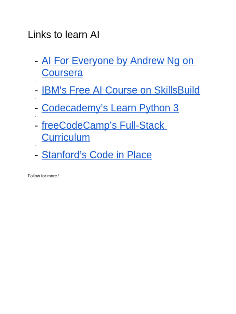 Links To Learn AI | PDF
