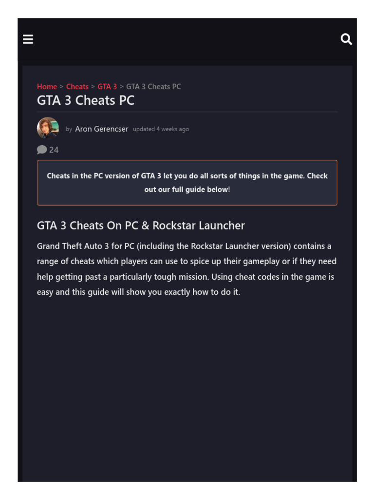 GTA 3 Cheats PC - Complete List Including For Rockstar Launcher - GTA ...