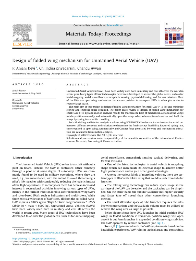 Design of Folded Wing Mechanism For Unmanned Aerial Vehicle - P ...