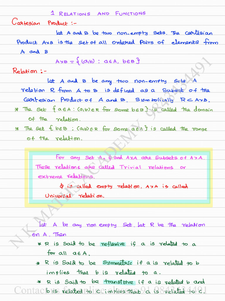 1RELATIONS AND FUNCTIONS - 250517 - 092221 - Watermark - 250517 - 093357 | PDF