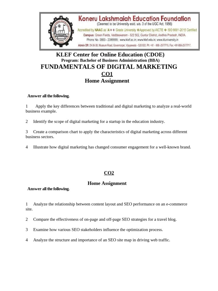 Co1 and Co2 Home Assignment Digital Marketing | PDF