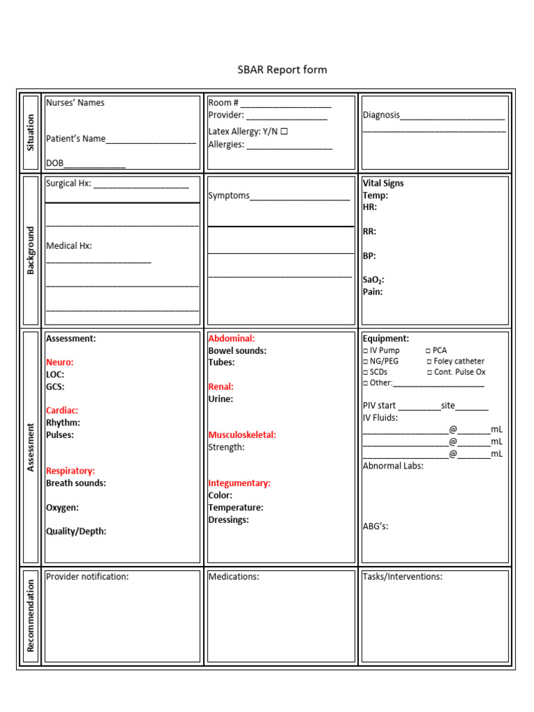 Report Form For SBAR | PDF | Health Care | Diseases And Disorders