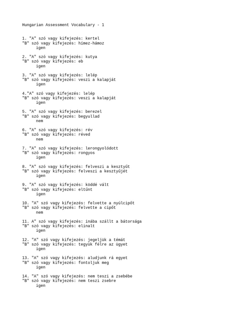 Magyar Nyelvteszt Assessment Part 1 | PDF