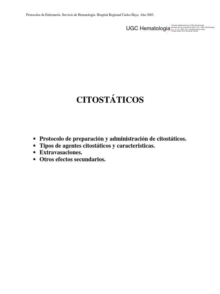 Citostaticos | Descargar gratis PDF | Quimioterapia | Terapia intravenosa