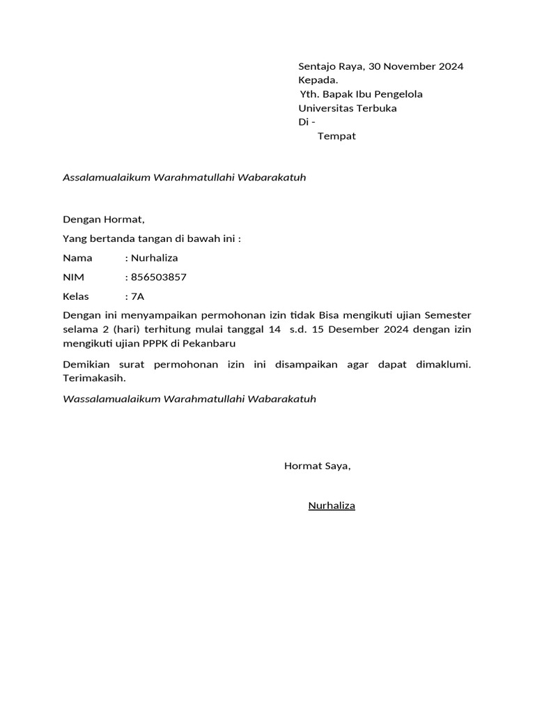 Surat Izin Bu DWI YULIANI | PDF