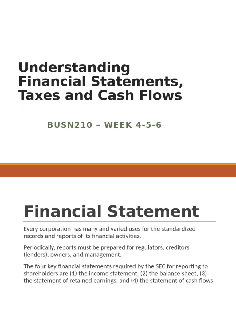 BUSN210 Week 4-5-6 Understanding Financial Statements, Taxes and Cash Flows | PDF | Equity ...