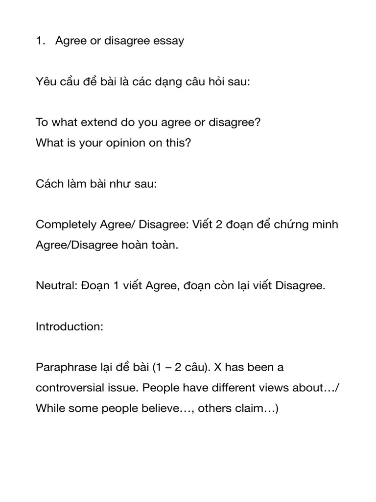 Hướng dẫn viết Task 2 - Agree - Disagree essay | PDF