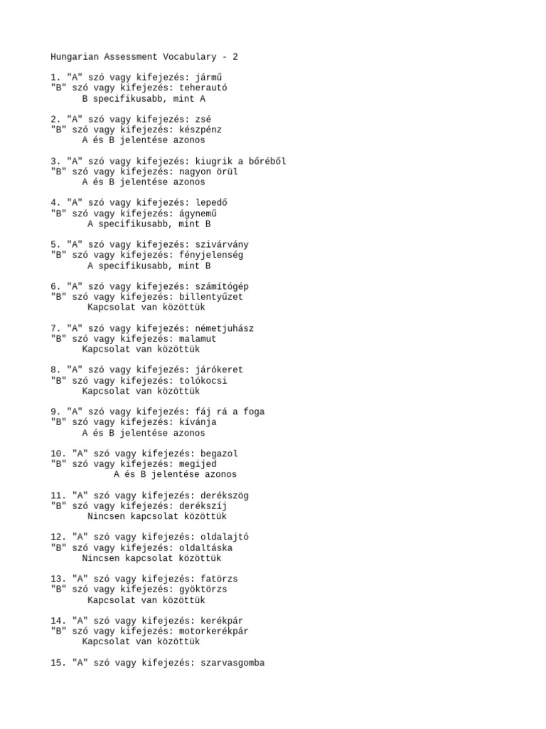 Magyar Nyelvteszt Assessment Part 2 | PDF