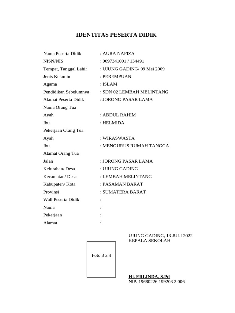 Identitas Peserta Didik | PDF
