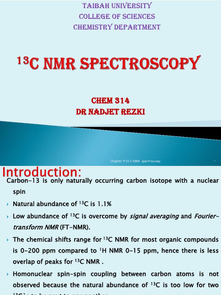 Chapter 4 13C NMR Spectros | PDF | Carbon 13 Nuclear Magnetic Resonance | Nuclear Magnetic Resonance