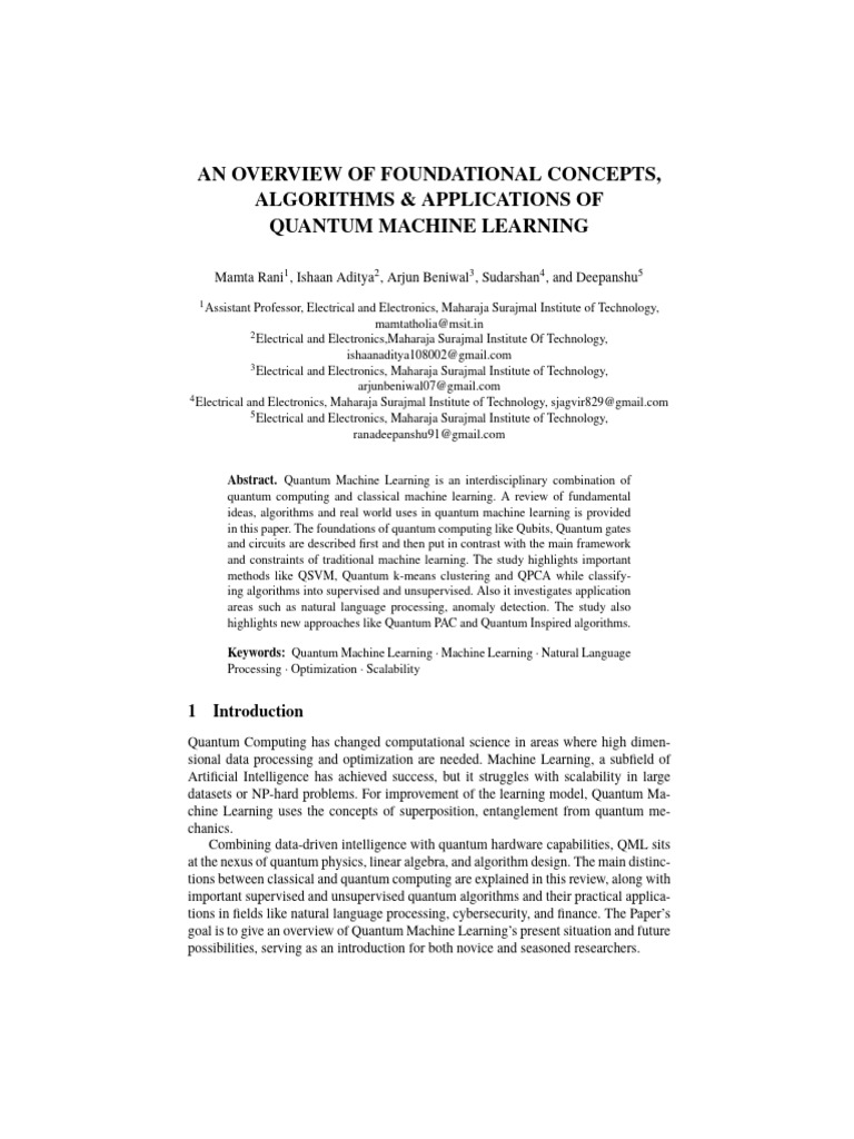 RM Paper Quantum Machine Learning 2 | PDF | Quantum Computing | Machine Learning