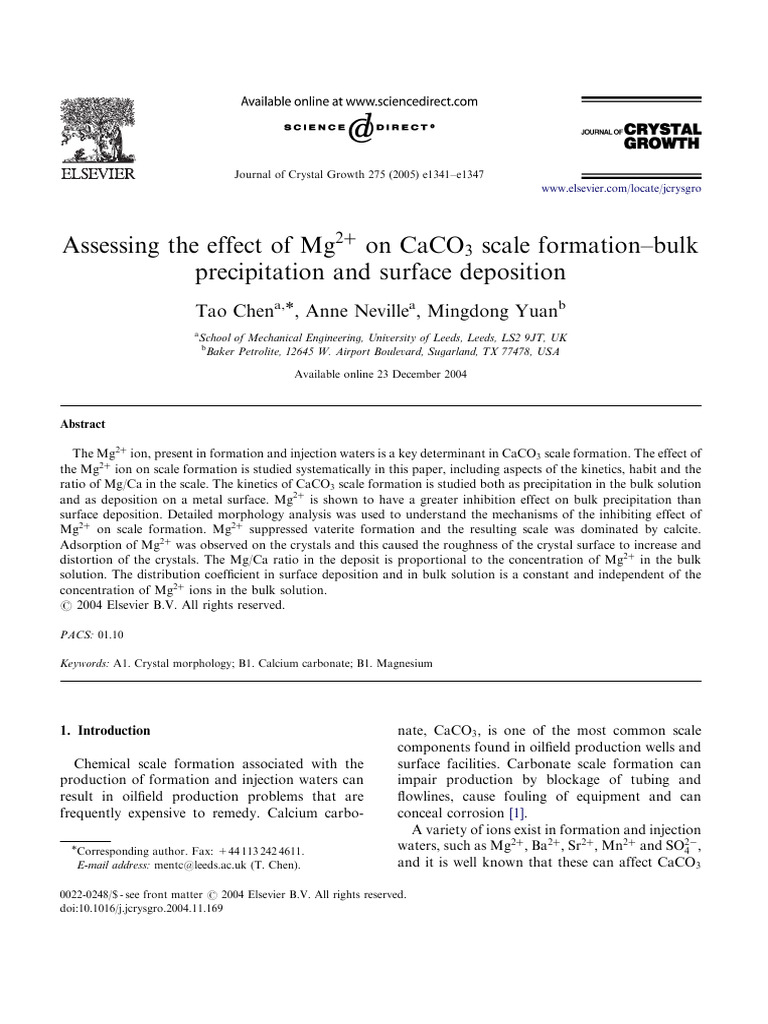 Mg2+ Impact on CaCO3 Scale Formation | PDF | Calcite | Adsorption