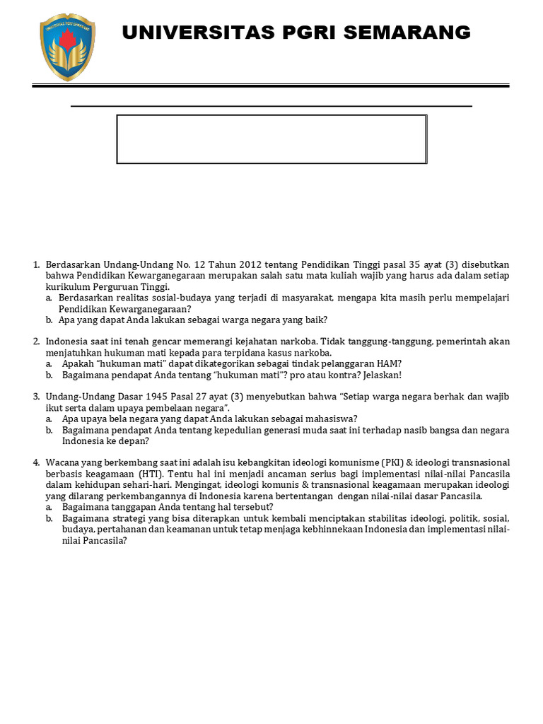 Soal UTS KWN UPGRIS Genap 2024-2025 | PDF