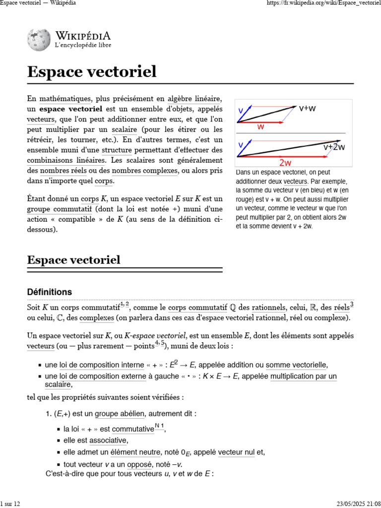 Espace Vectoriel - Wikipédia | PDF | Espace vectoriel | Base (algèbre ...