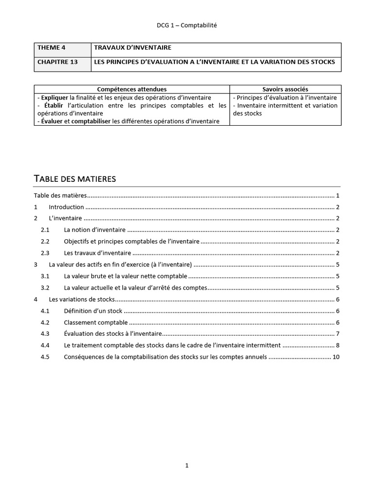 Évaluation des Stocks à l'Inventaire | PDF | Comptabilité analytique ...