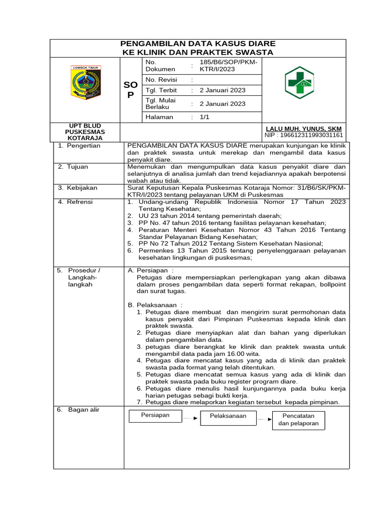 SOP Diare Pengambilan Data | PDF