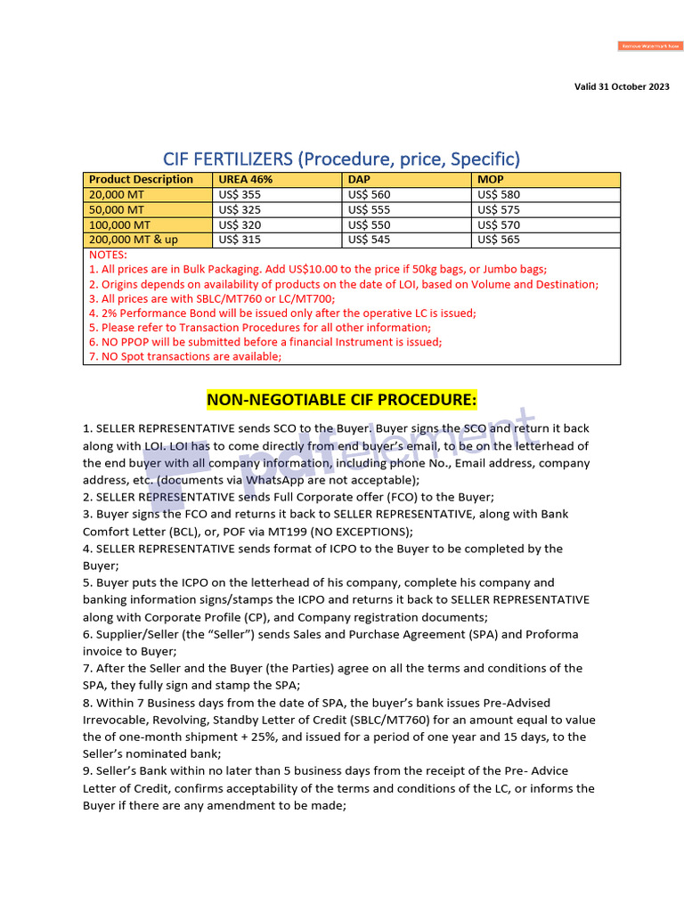 Copy-Cif-Fertilizers-Validity 31 Oct | PDF | Letter Of Credit | Receipt